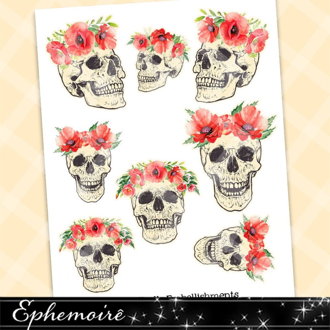 Junk Journal Printable SKULL CLIPART Fussy Cut - Etsy