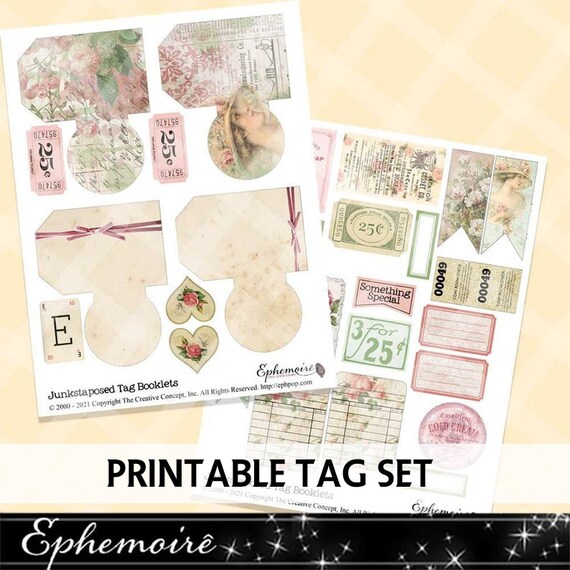 Printable TAG BOOKLET Shabby Chic Tag Booklet Junk Journal | Etsy