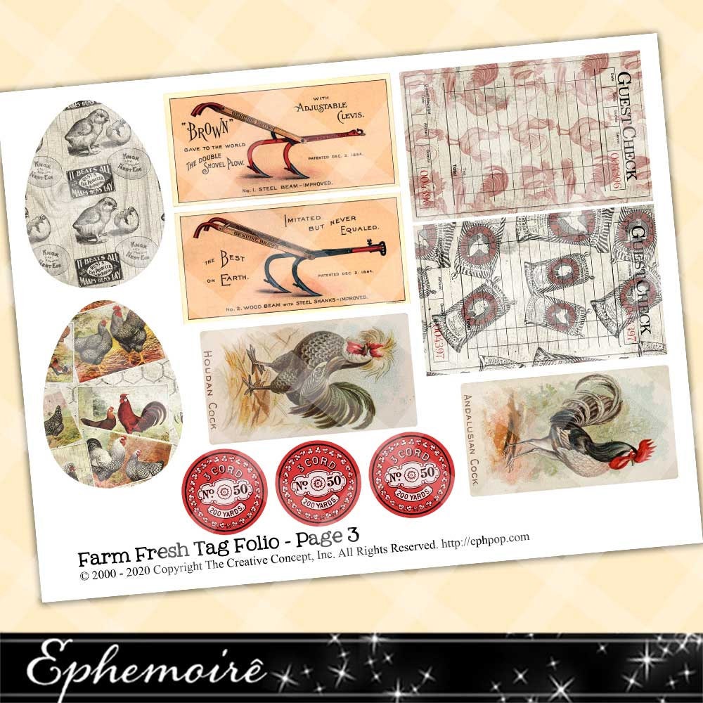 Junk Journal Printable TAG POCKET FOLIO Farm Chickens | Etsy
