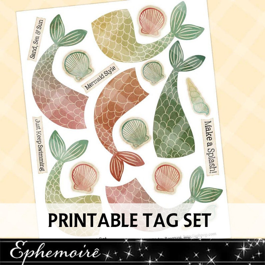 Junk Journal Printable MERMAID TAIL TAGS Mermaid Gift Tags Cardmaking ...
