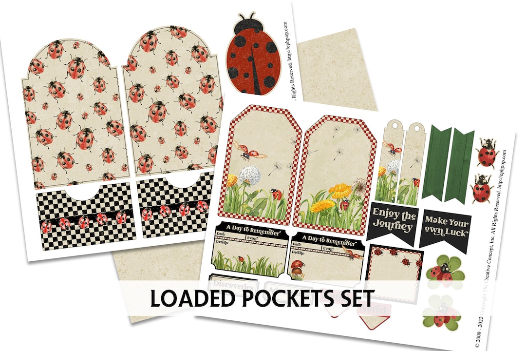 Junk Journal Printable - LADYBUG Digital Printable Loaded Tag Pockets ...