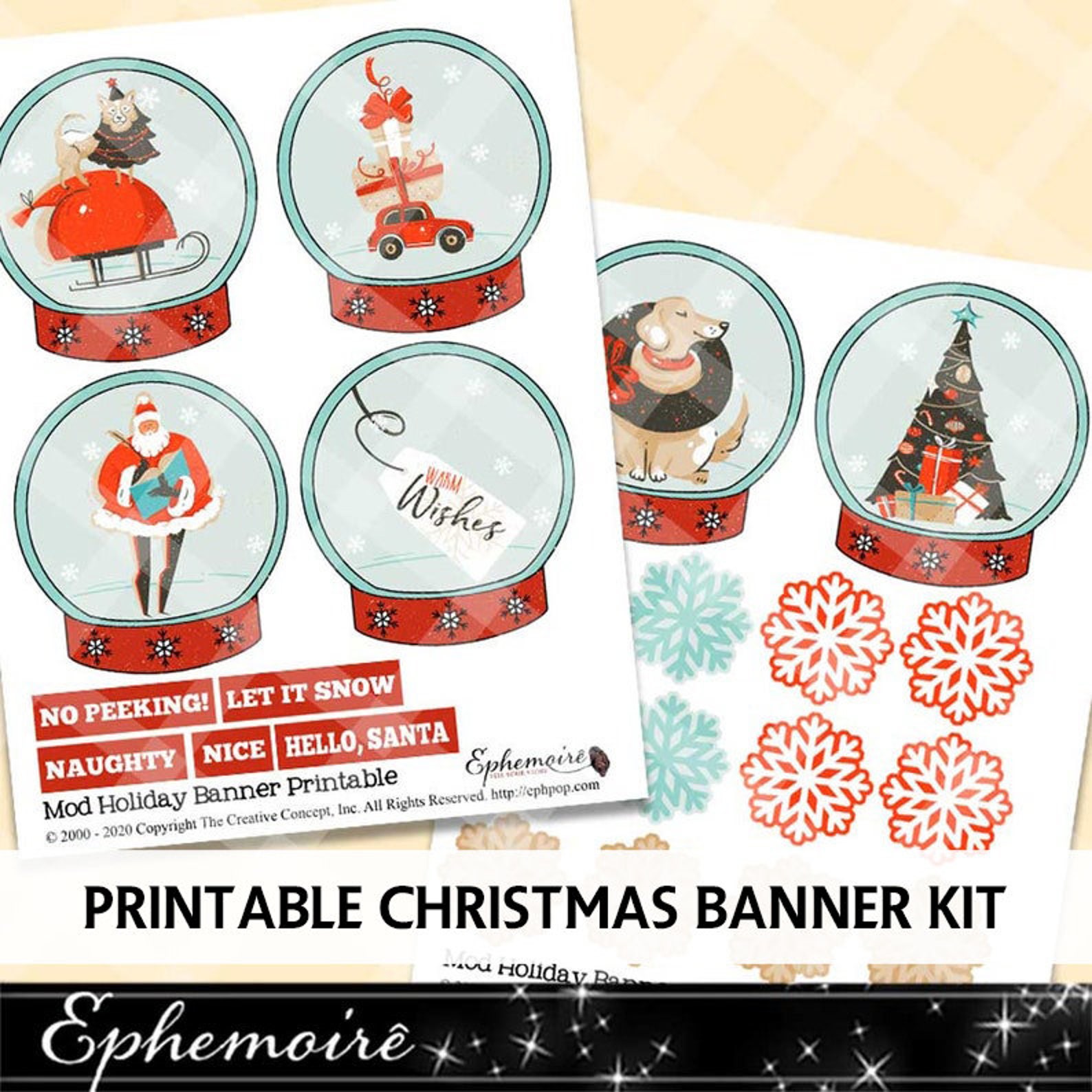 Printable Holiday Snow Globe BANNER KIT Mid Century - Etsy
