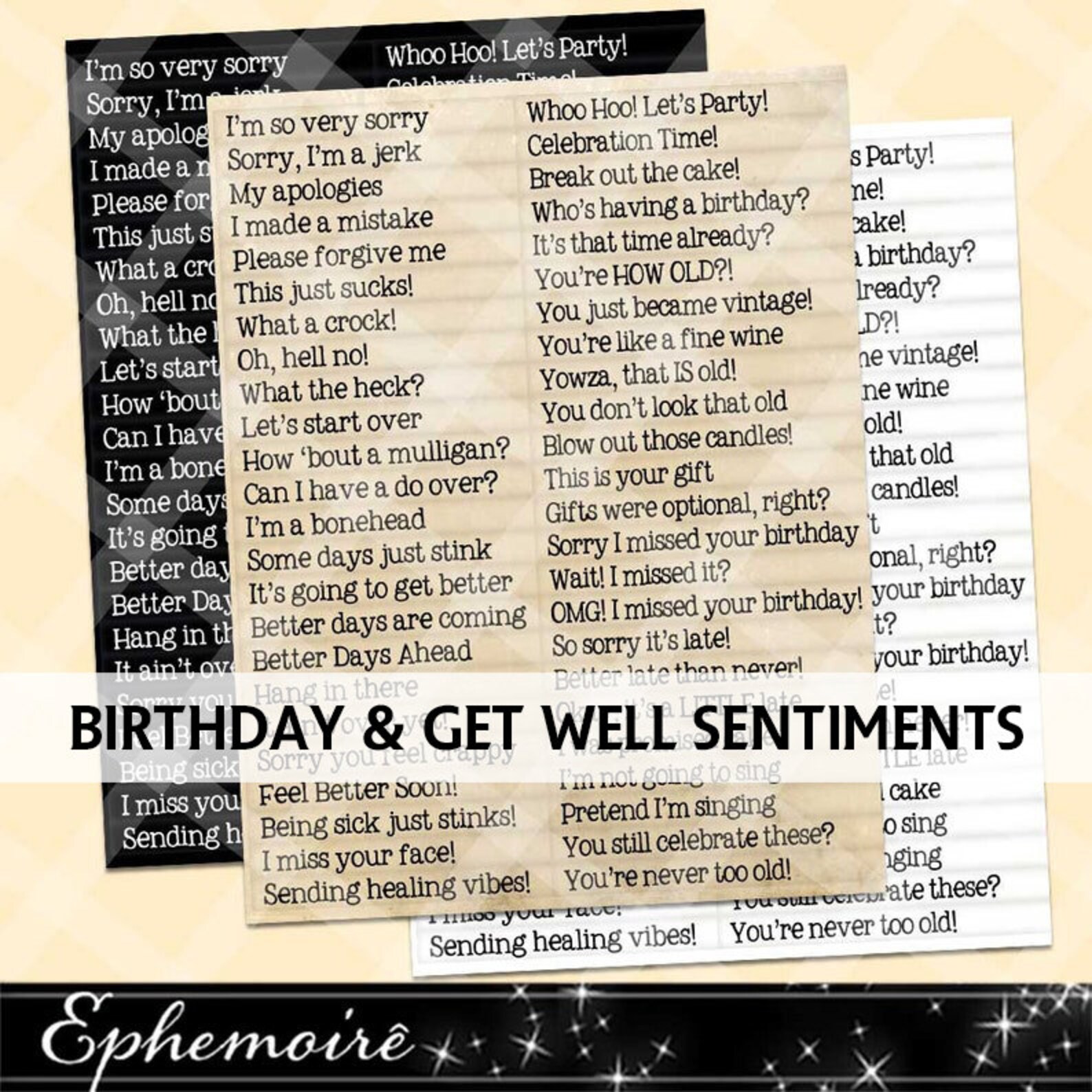 Printable SENTIMENTS 2 Printable Captions BIRTHDAY - Etsy