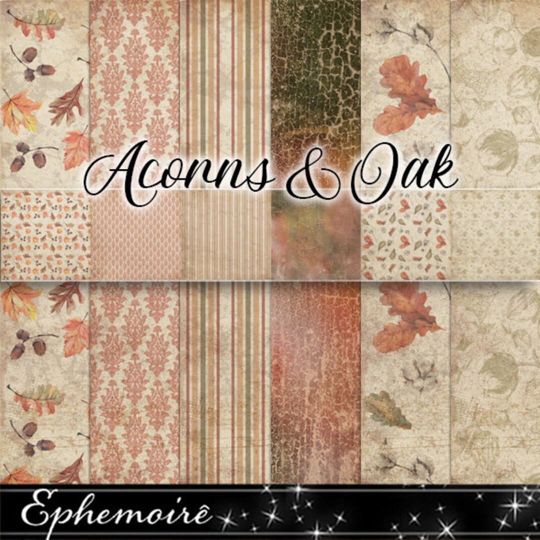Autumn Fall Background Printable Papers ACORNS & OAK - Etsy