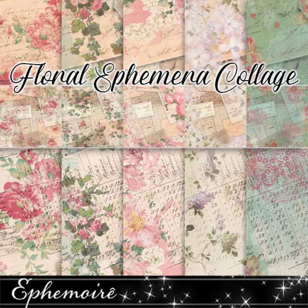 Digital Printable Papers FLORAL COLLAGE Papers Digital Scrapbook ...
