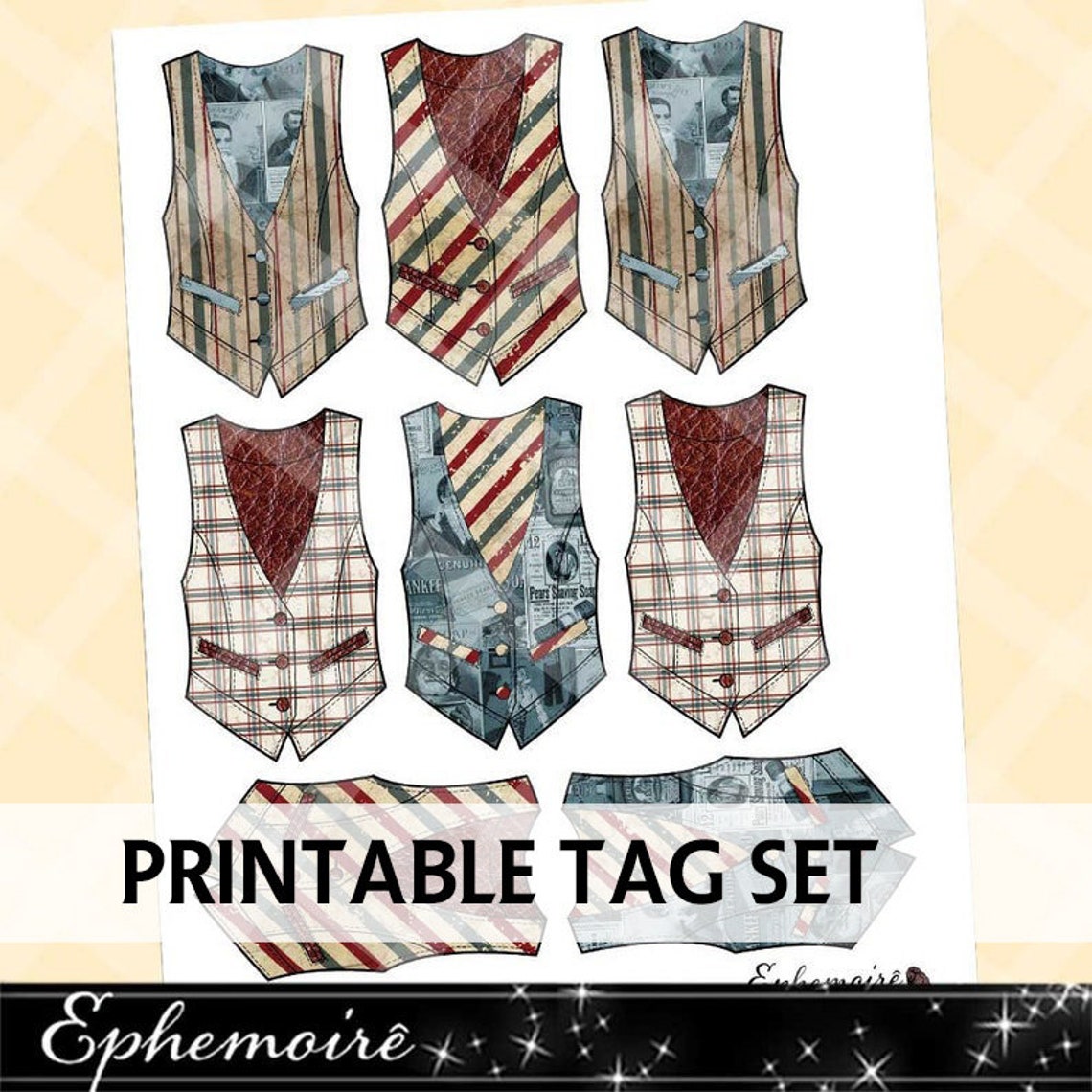 Digital Printable Vintage VEST TAGS Printable Journal | Etsy