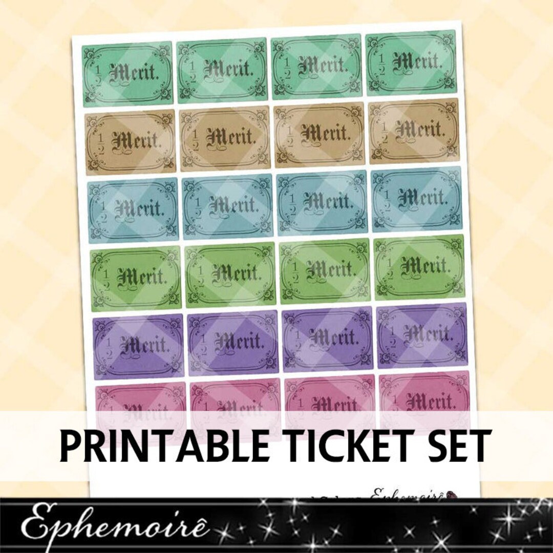 Junk Journal Printable Half Merit Ticket Fussy Cut Digital Scrapbook ...