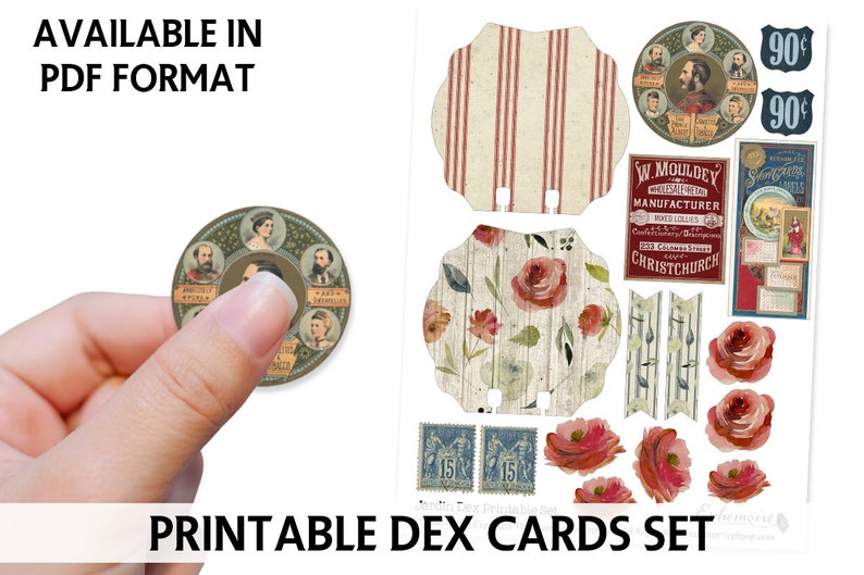 Printable DEX Cards With Ephemera - Shabby Chic Rose - Dex Card ...