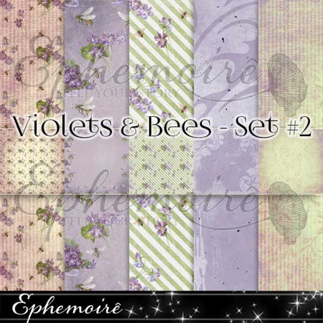 Digital Printable Papers Violets BEES Scrapbook Papers Cardmaking ...