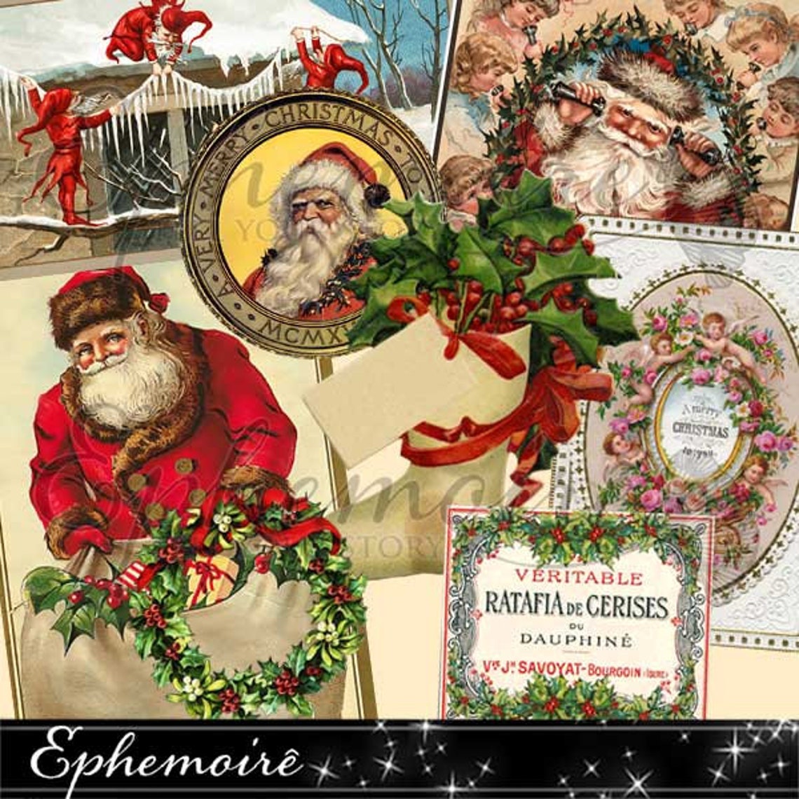 Digital CHRISTMAS CLIPART Vintage Santas Santa Clipart | Etsy