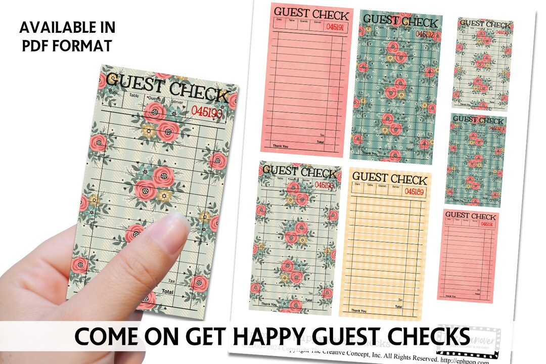 Printable GUEST CHECK Whimsical Floral Guest Check Printable Ephemera ...