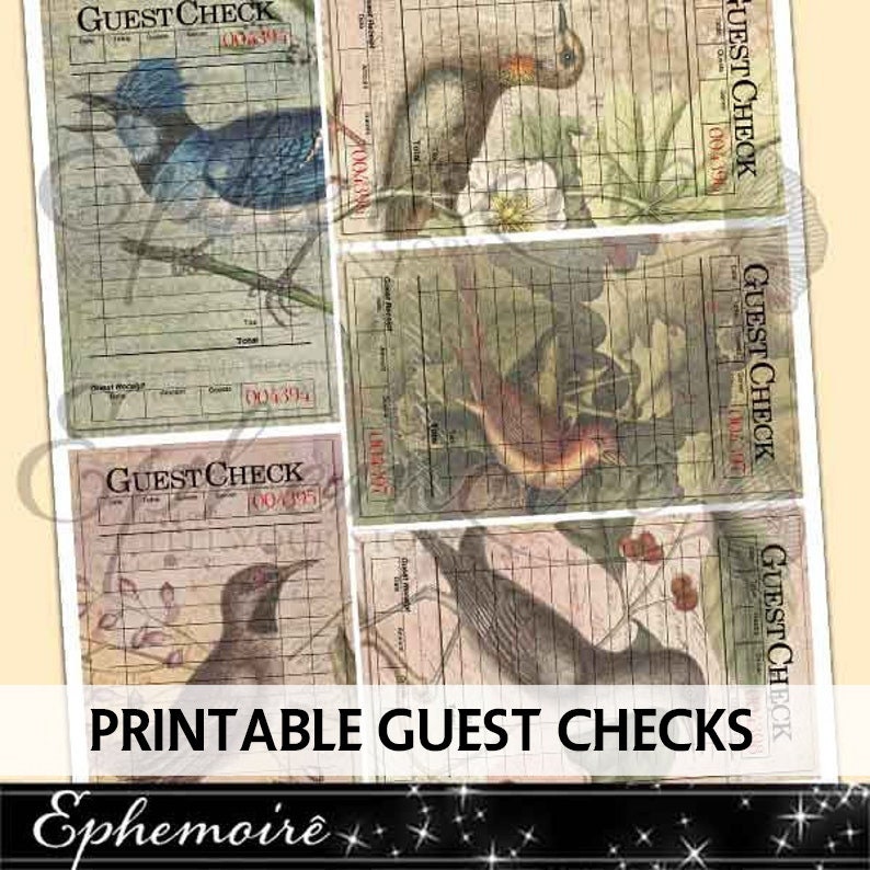 Printable GUEST CHECKS Vintage BIRDS Bird Guest Check - Etsy