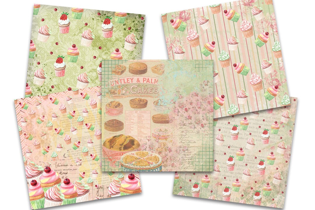 Digital Printable Papers - VINTAGE BAKERY - Cupcakes - Digital ...