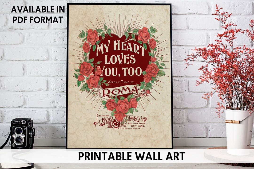 Valentine Printable WALL ART Love Vintage Sheet Music Wall Art Romantic ...