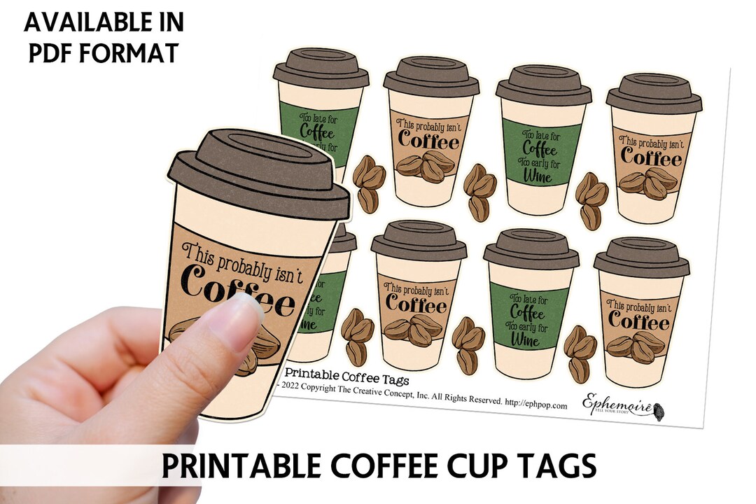 Printable COFFEE CUP TAGS Junk Journal Printable Funny Coffee Tags ...