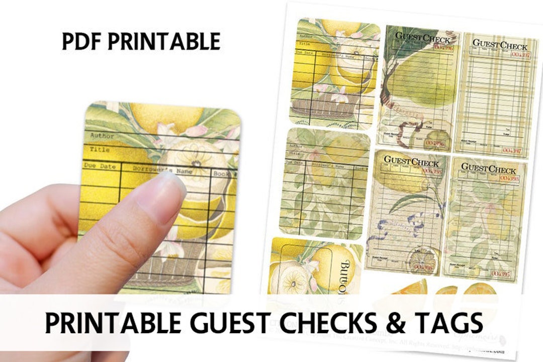 Junk Journal Printable LEMON EPHEMERA Fussy Cut Lemon Guest Checks ...