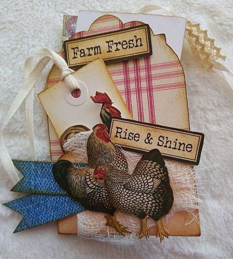 Junk Journal Printable TAG POCKET FOLIO Farm Chickens | Etsy