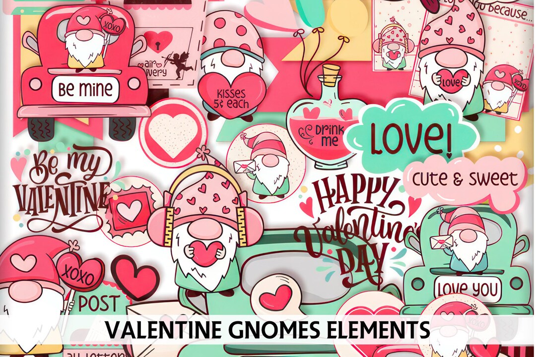 GNOME Valentine Digital Clipart Cardmaking Elements LOVE Valentine ...