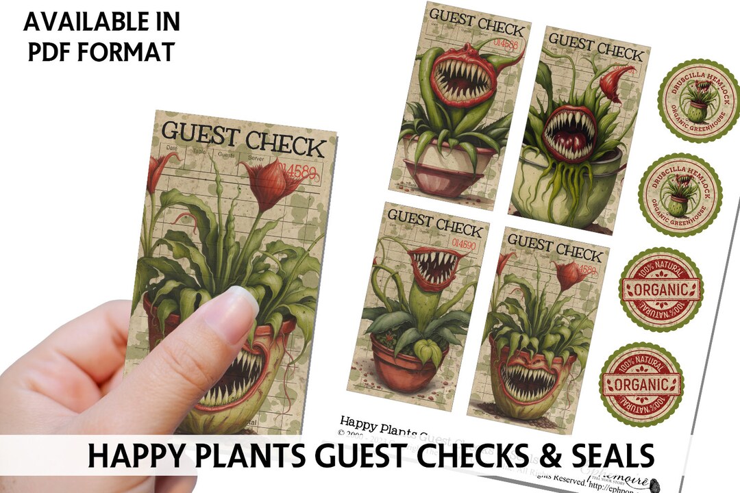 CARNIVOROUS PLANTS Guest Checks Junk Journal Printable Journal Cards ...