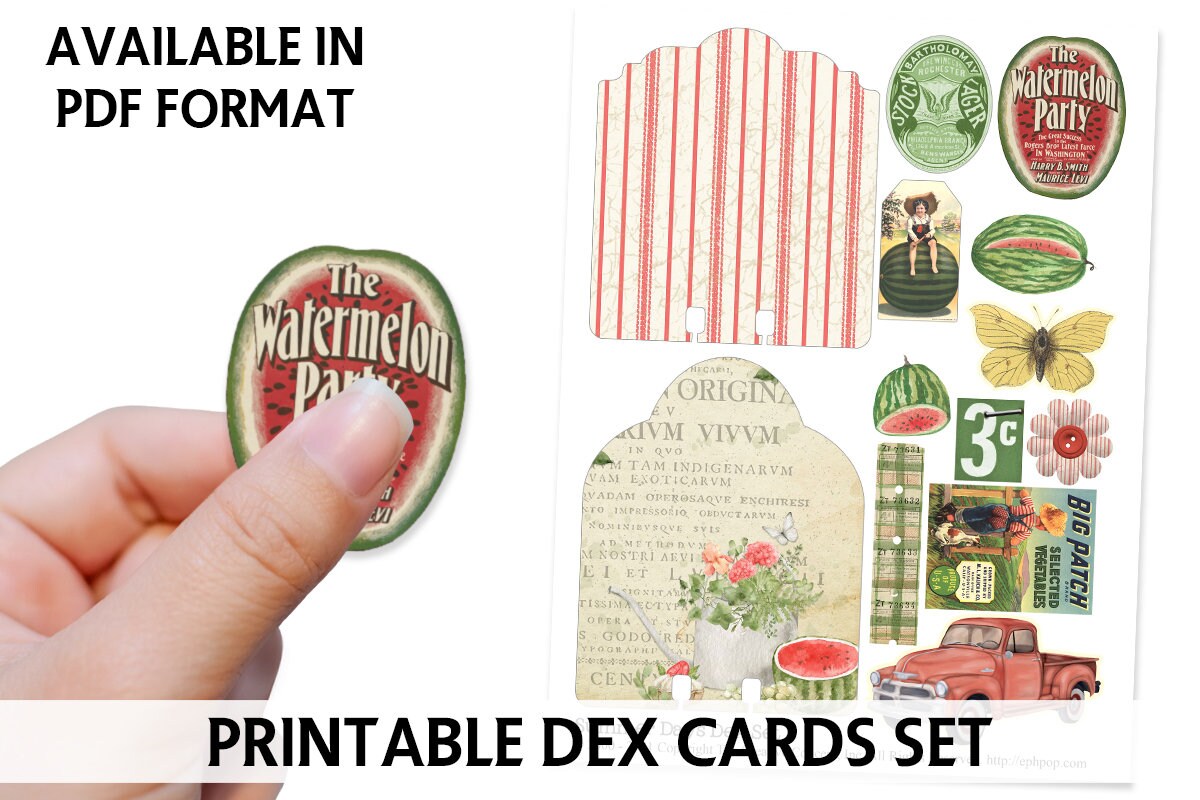 Printable Dex Cards With Ephemera WATERMELON Dex Card - Etsy