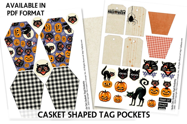 Black Cat Halloween Printable COFFIN TAG POCKETS Loaded - Etsy