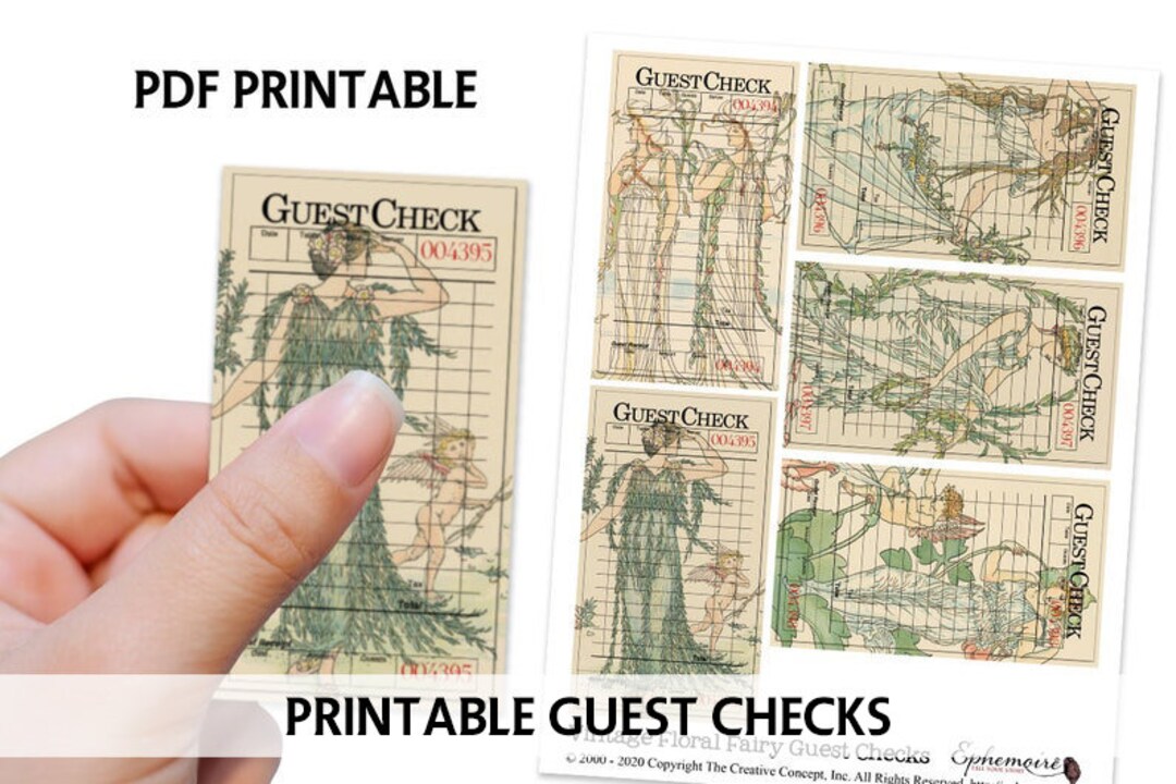 Printable GUEST CHECKS Floral Fairies Fairy Guest Checks Ephemera Guest ...