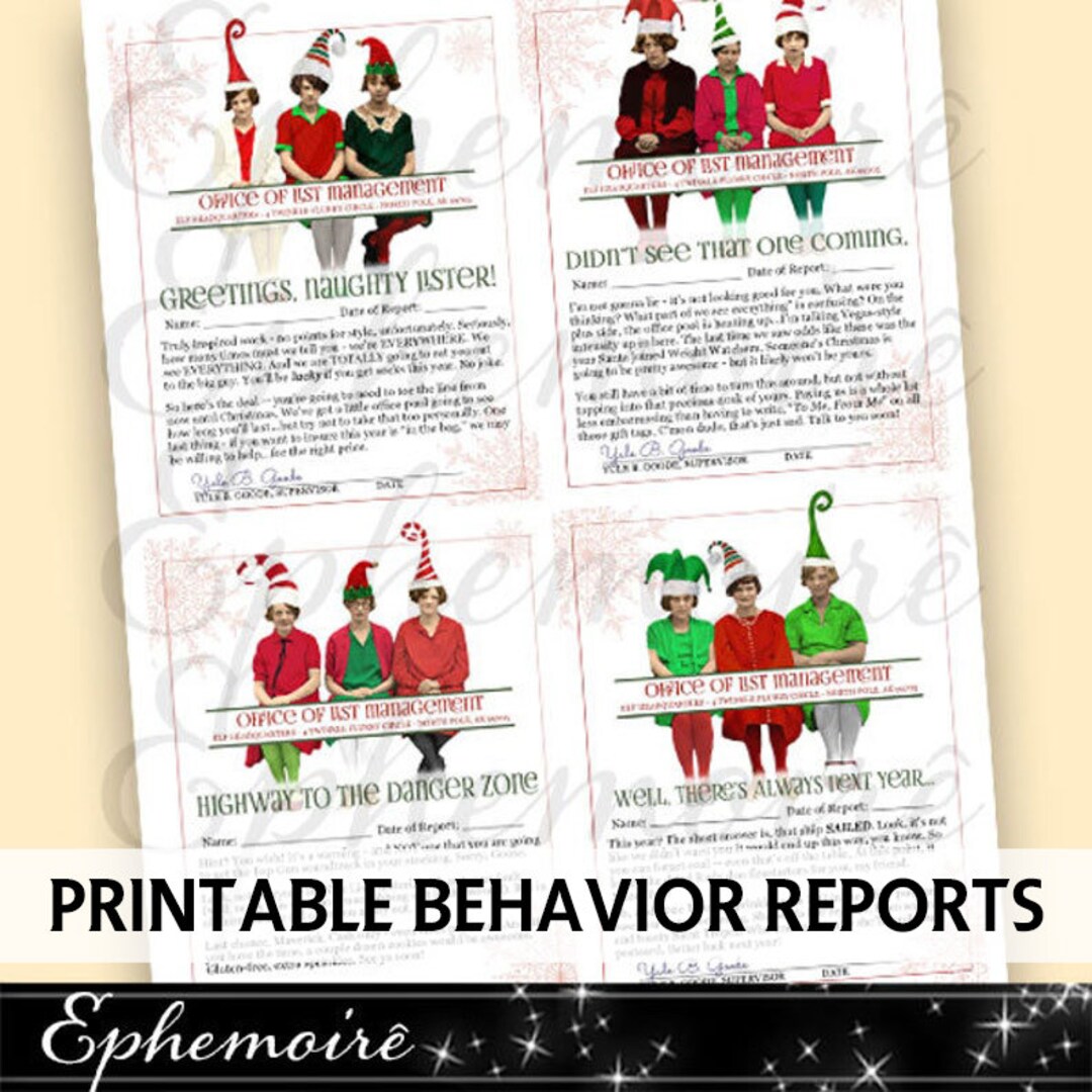 Printable Collage Sheet Snarky Elves Printable Behavior Report ...