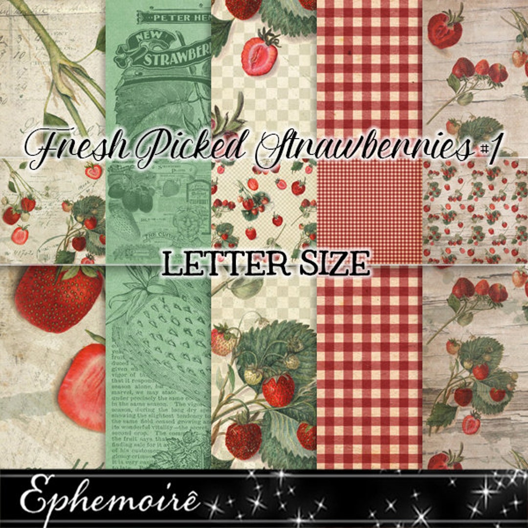 Digital Printable Paper - Vintage Strawberry - Digital Scrapbooking ...