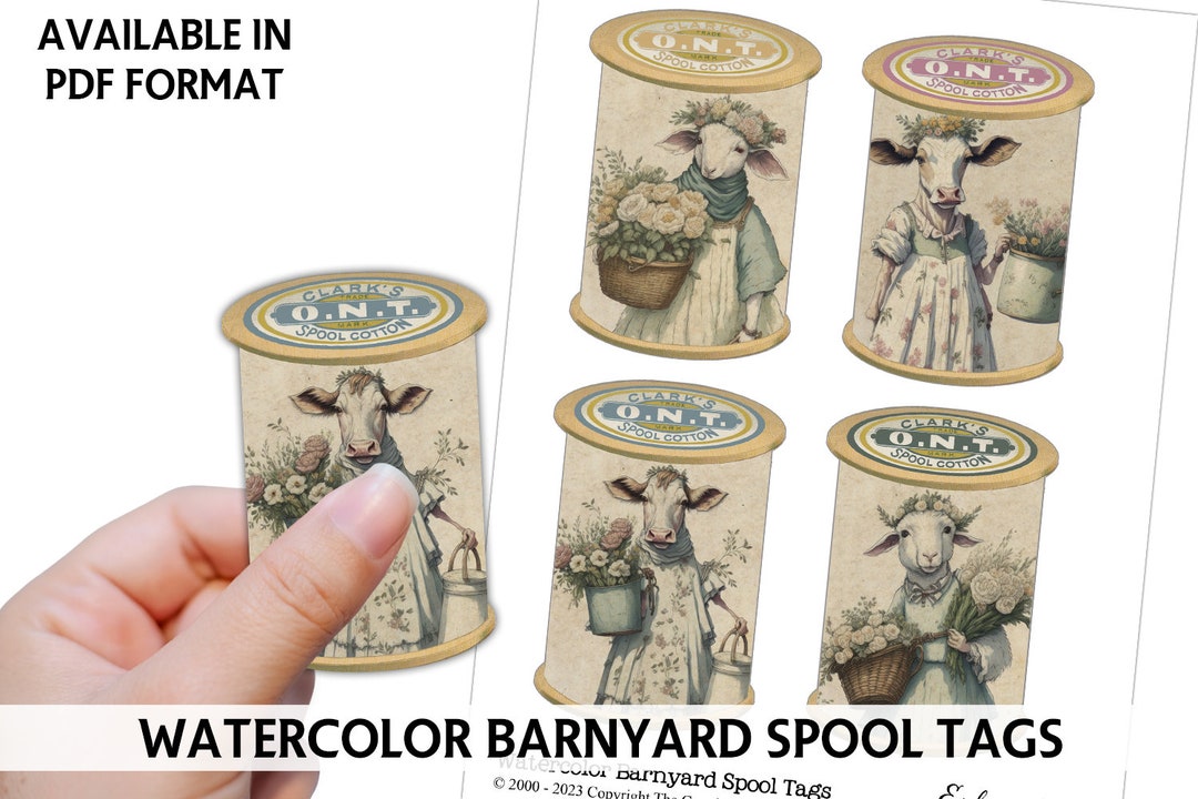 PRINTABLE SPOOL TAGS - Watercolor Barnyard Animals - Cows - Lambs ...