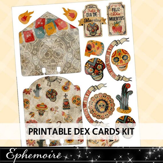 Printable DEX Cards With Ephemera Day of the Dead Dex Card | Etsy