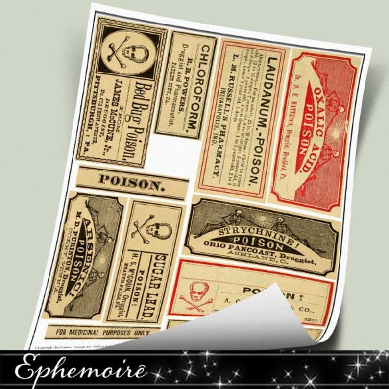 Printable Apothecary Labels POISON LABELS Pharmacy Fussy - Etsy