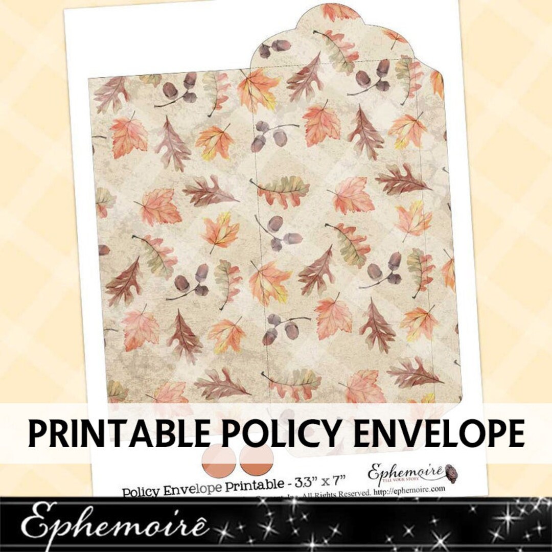 Printable Policy Envelope Fall Autumn Leaves Envelope Printable Large ...