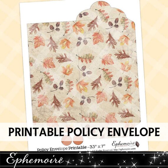 Printable Policy Envelope Fall Autumn Leaves Envelope | Etsy