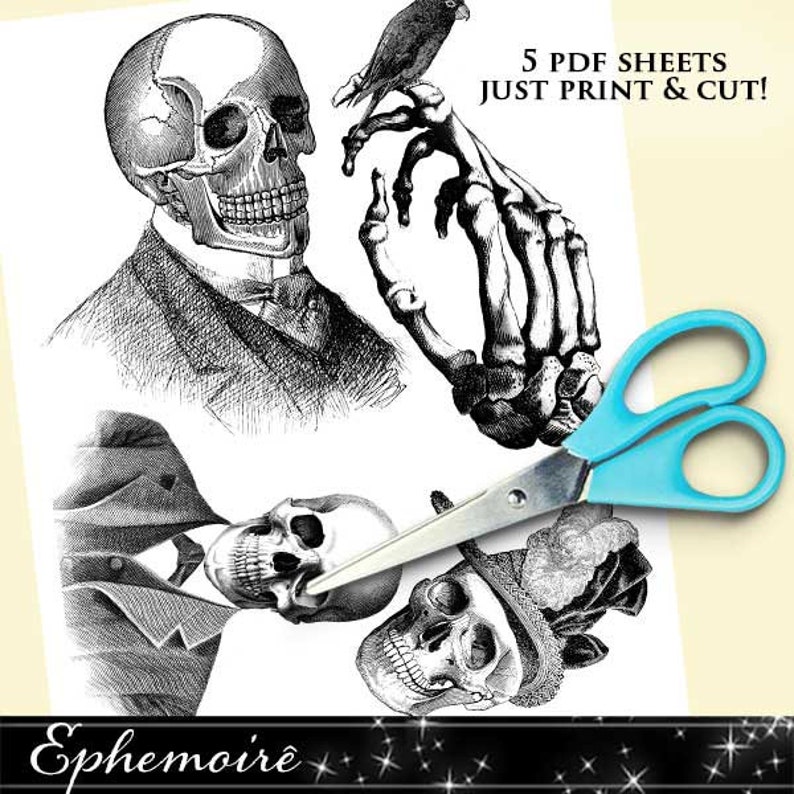 Junk Journal Printable SKELETON PAPER DOLLS Fussy Cut - Etsy
