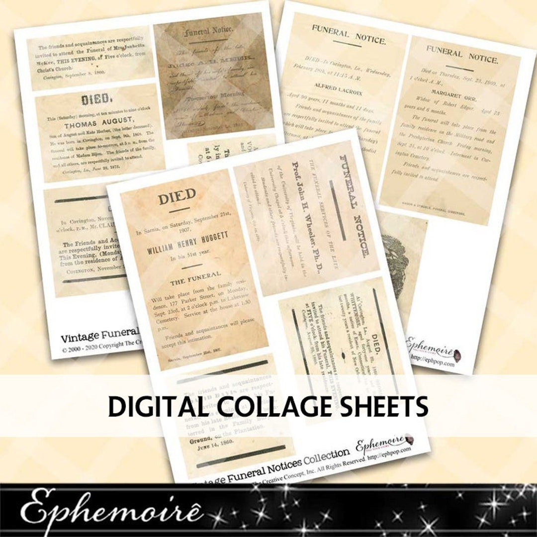 Junk Journal Printable - Vintage FUNERAL Ephemera - Halloween Printable ...
