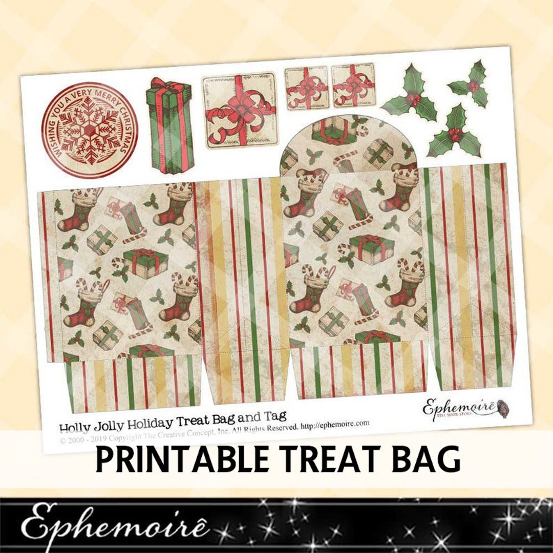 Printable Christmas Treat Bag - VINTAGE CHRISTMAS - Holly Printable ...