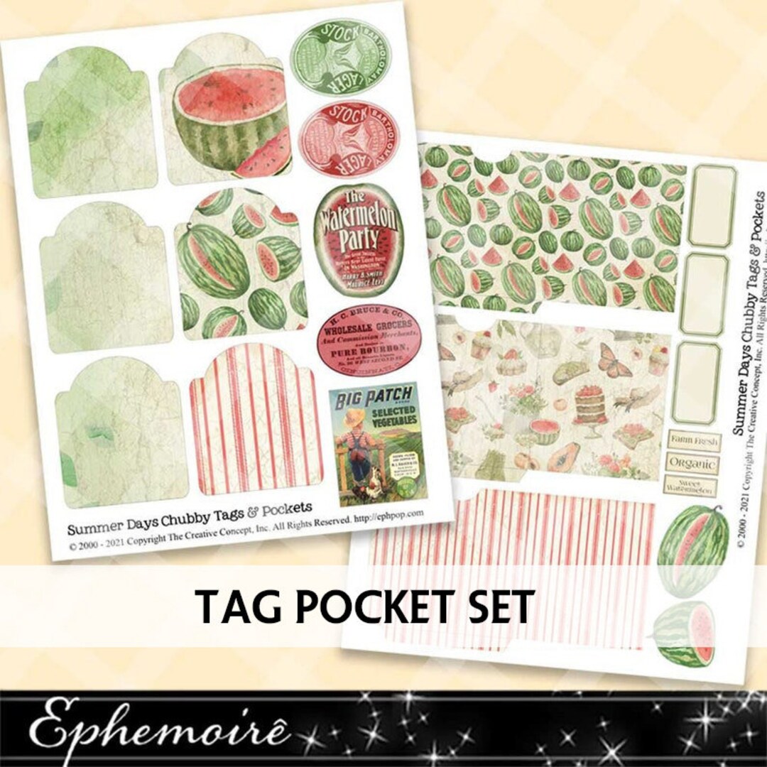 Printable WATERMELON TAG POCKETS - Watermelon - Loaded Tag Pockets ...