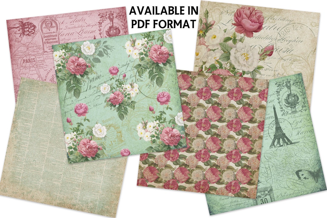 Digital Printable Paper FRENCH ROSES Shabby Chic Floral Digital Papers ...