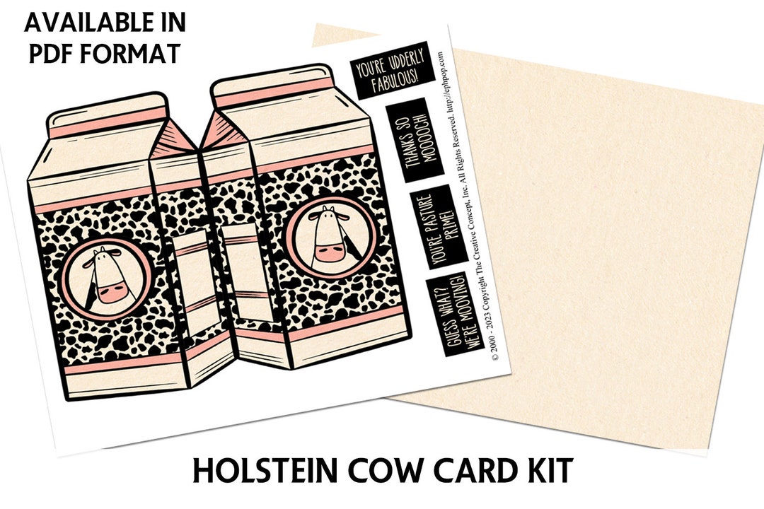 Printable HOLSTEIN COW Card Kit - Printable Milk Carton Card - Greeting ...
