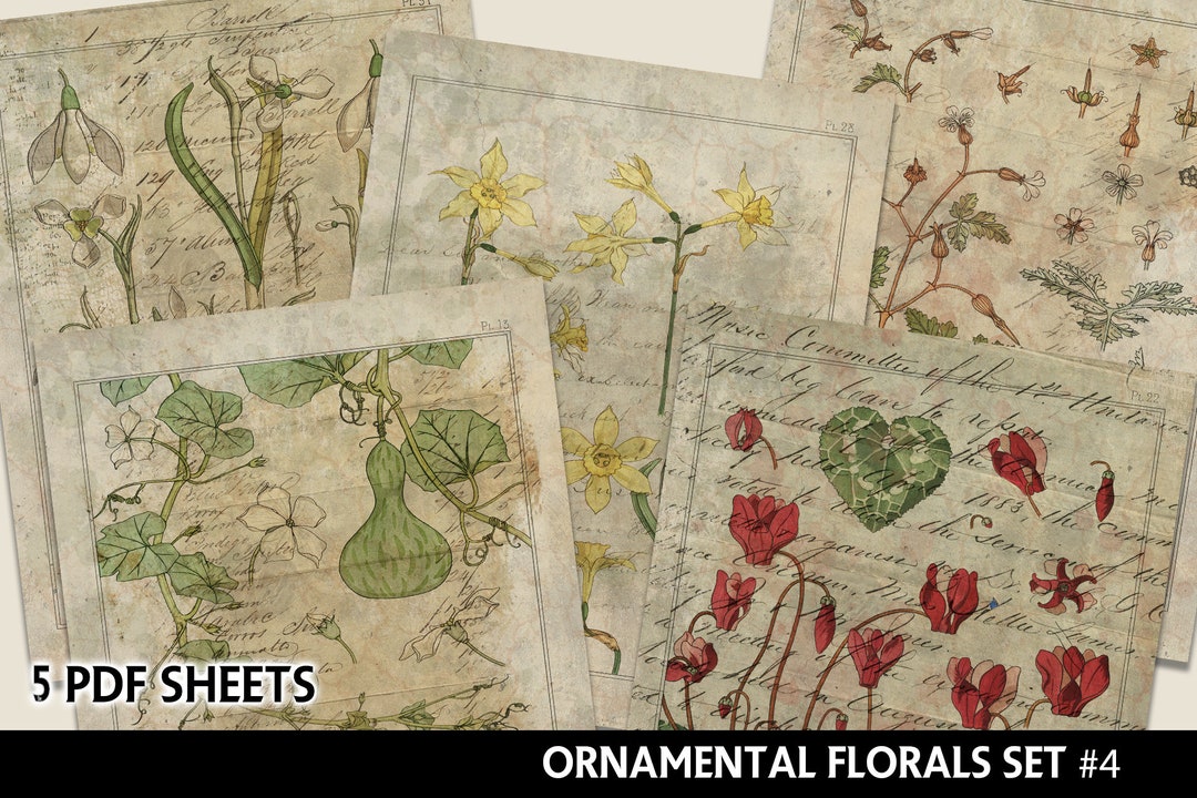 Digital Paper Pack - Botanical Printable Papers - Digital Scrapbook ...