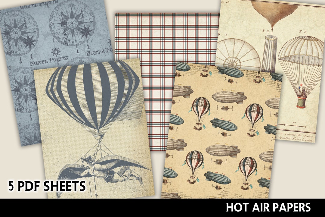 Digital Printable Papers HOT AIR Dirigible Air Ship Hot Air Balloon ...