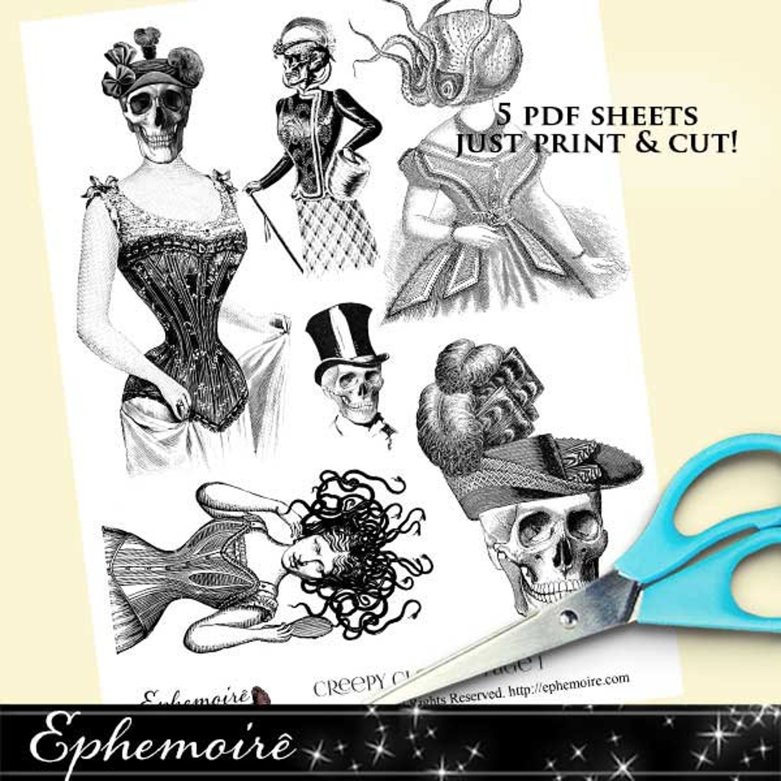 Junk Journal Printable SKELETON PAPER DOLLS Fussy Cut - Etsy