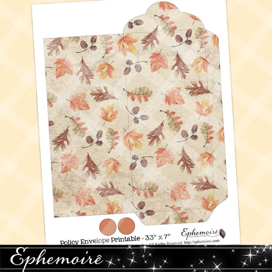 Printable Policy Envelope Fall Autumn Leaves Envelope - Etsy