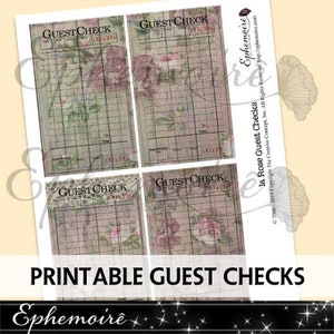 Printable GUEST CHECKS Pink Roses Rose Guest Check Printable Ephemera ...