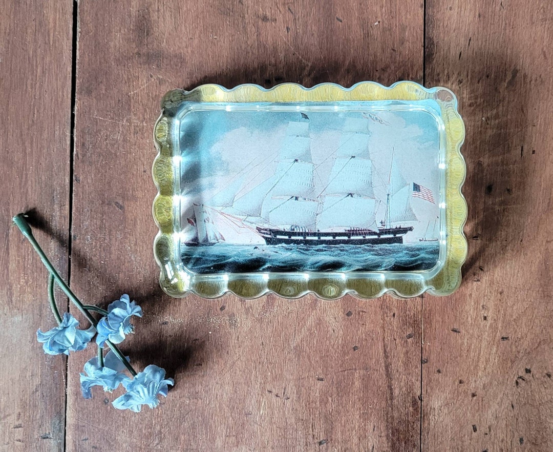 Antique Glass Paperweight Scalloped Glass Clipper Ship - Etsy