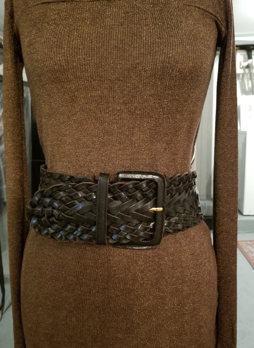 Vintage Omega Cinch Belt ~ Black Leather Wide Braided Cinch Belt ~ Made ...