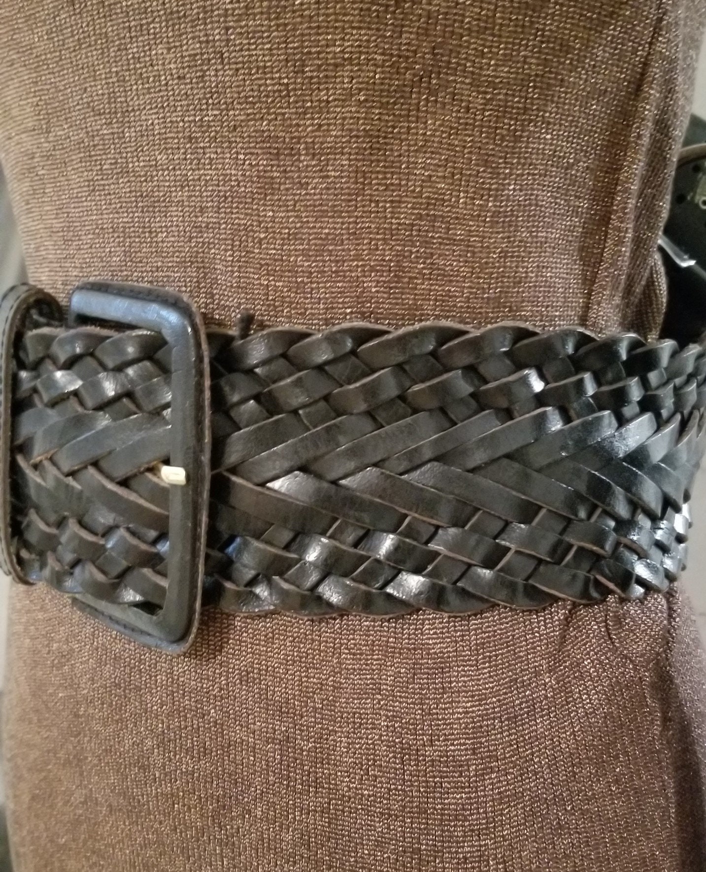 Vintage Omega Cinch Belt Black Leather Wide Braided Cinch - Etsy