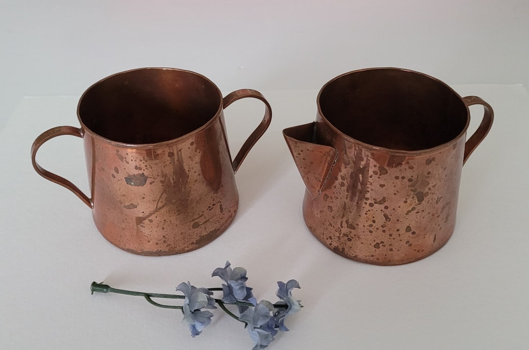 Antique Copper Sugar and Creamer Set ~ Rustic Minimalist Solid Copper ...
