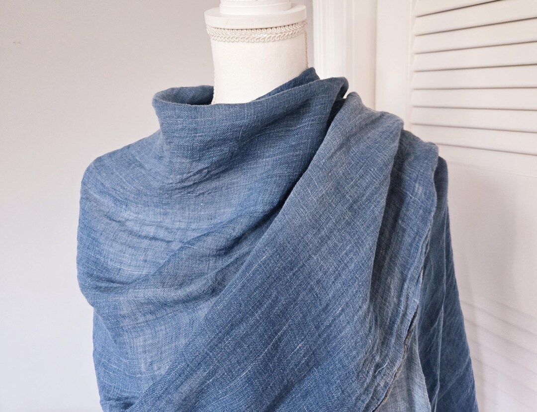 Vintage Organic Raw Linen Shawl ~ Periwinkle Blue Ambre Earthy Shawl or ...