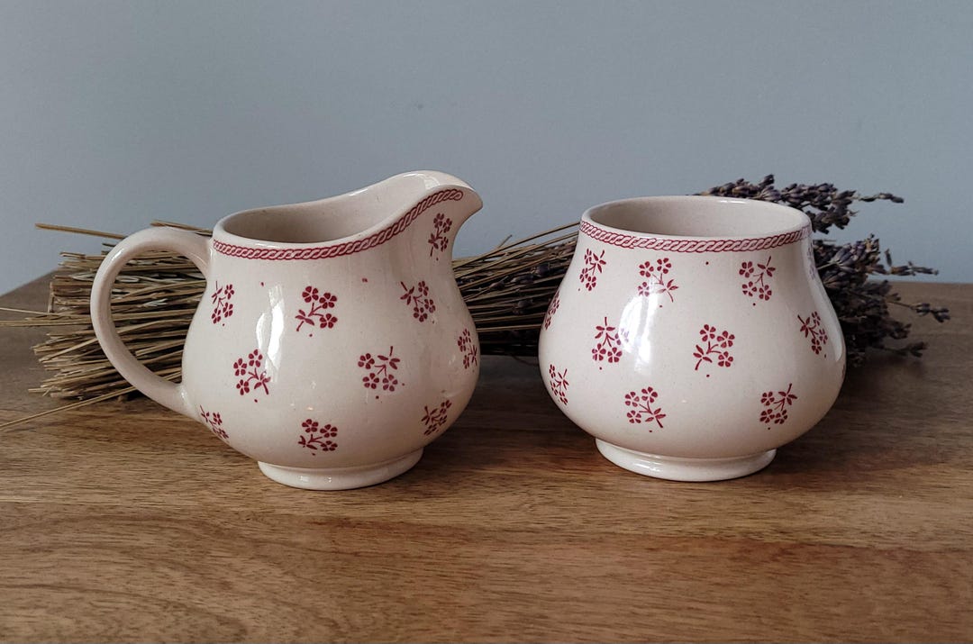 Vintage Sugar and Creamer Set ~ Laura Ashley Burgundy Pink Petite Fleur ...